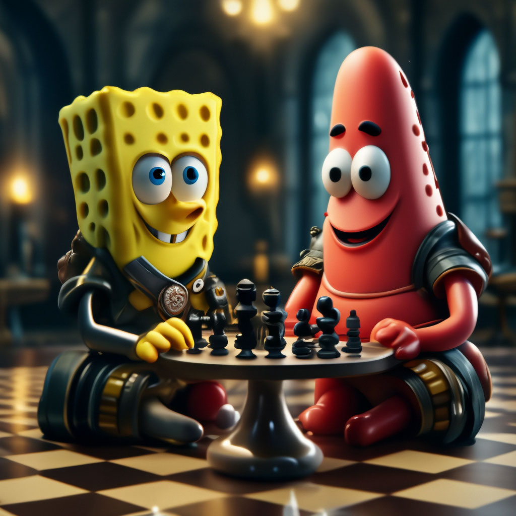 "SpongeBob and Patrick are sitting at a table at the bottom of the sea ...