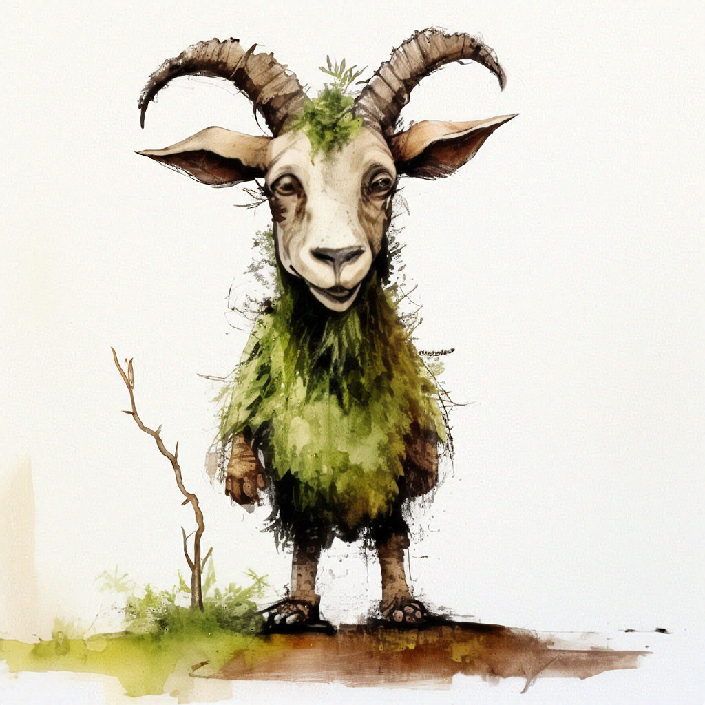 "Goat-Tree anthropomorphic, cartoon, humor, full-length, simple lines ...