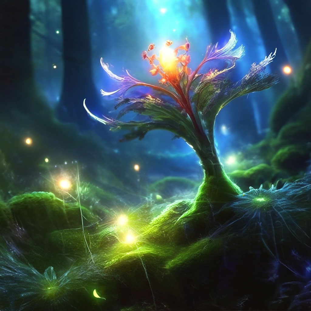 "🌲🔥🌺🌲 An amazing fantasy fern flower, moonbeams, night mystery, fractal ...