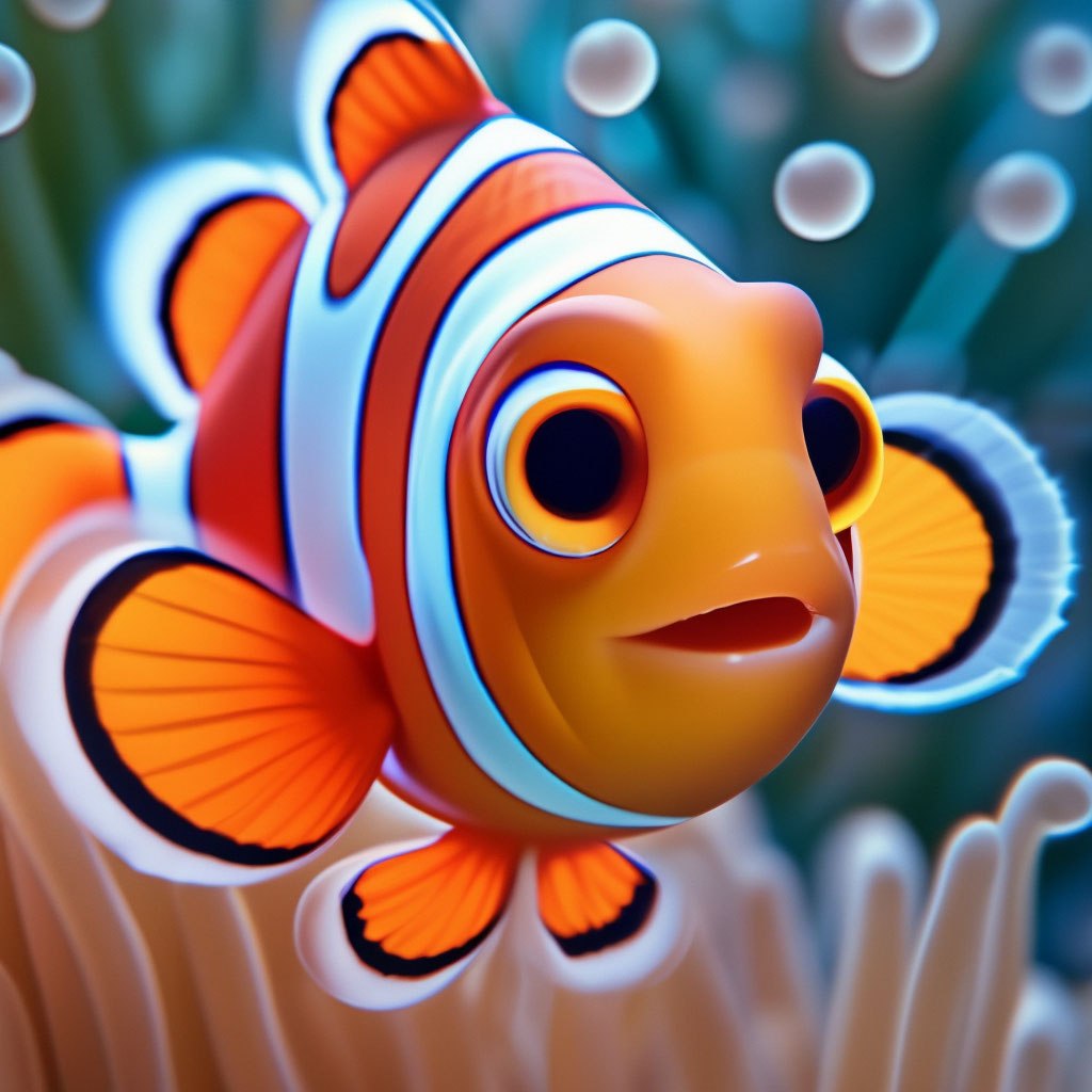 "Mega-cute Hybrid clown fish + apricot, pixar, 3d effect" — image ...