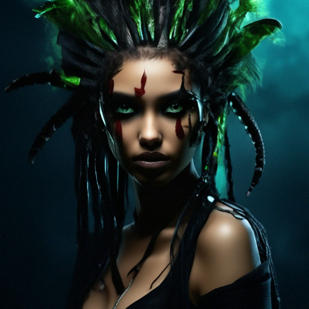 "Bleeding eyes,a look over the shoulder,a metomorphic girl Gothic ...