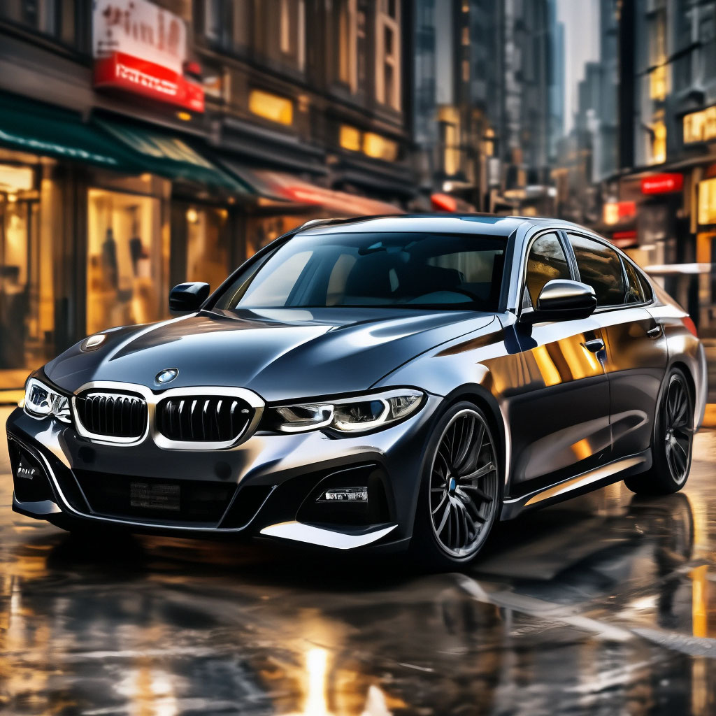 "Bmw 320 g20 grey with 20 discs" — image created in Shedevrum