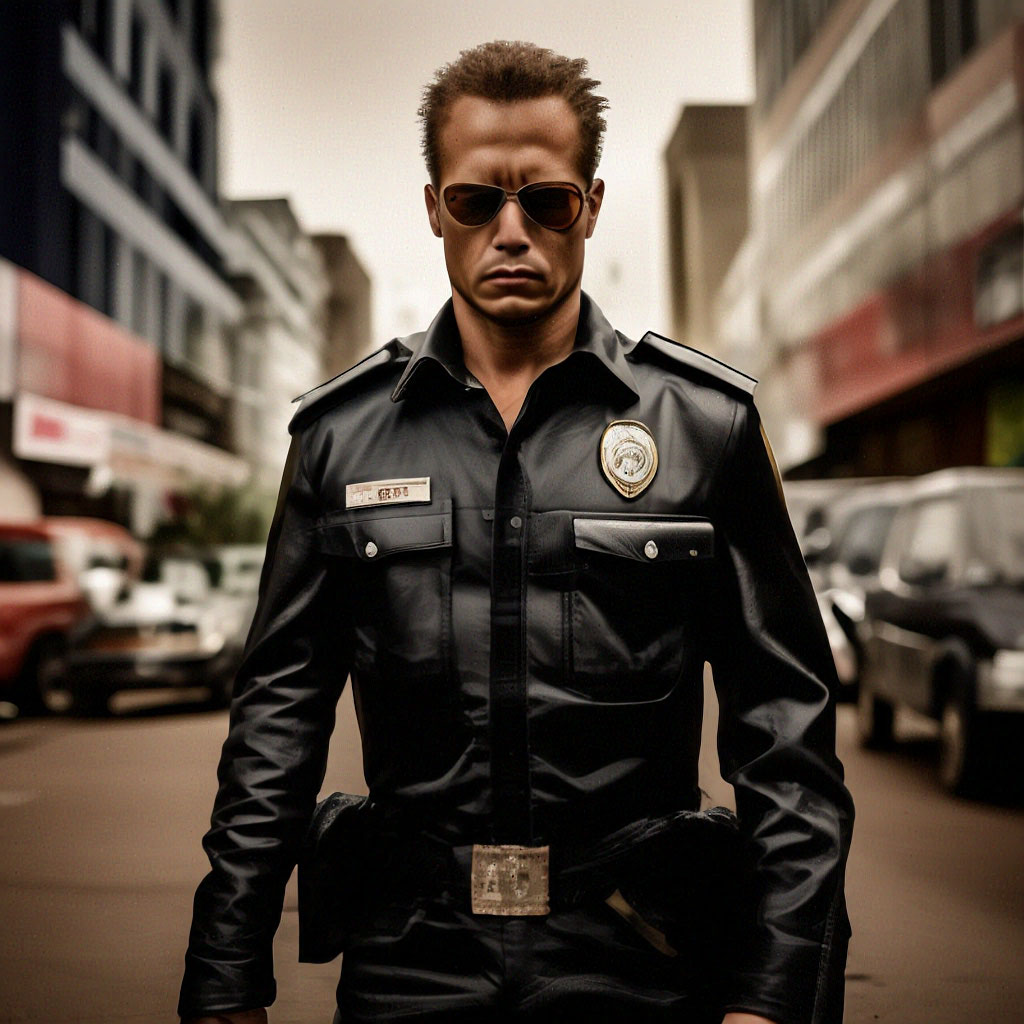 "Android in human form, police uniform…" — image created in Shedevrum