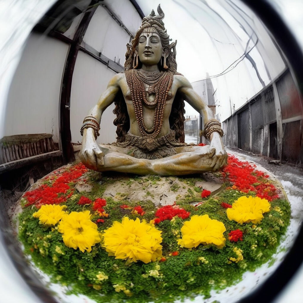 "Mahadev Shiva is sitting decorated with garlands of shmashan flowers ...
