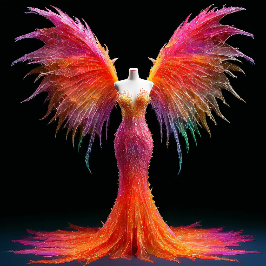 "A riot of colors elegant translucent crystal dress on a mannequin with ...
