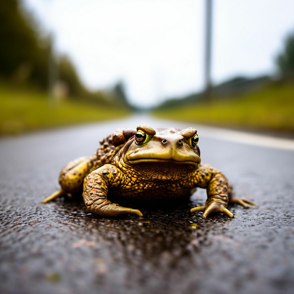 "In Germany, people help toads cross …" — image created in Shedevrum