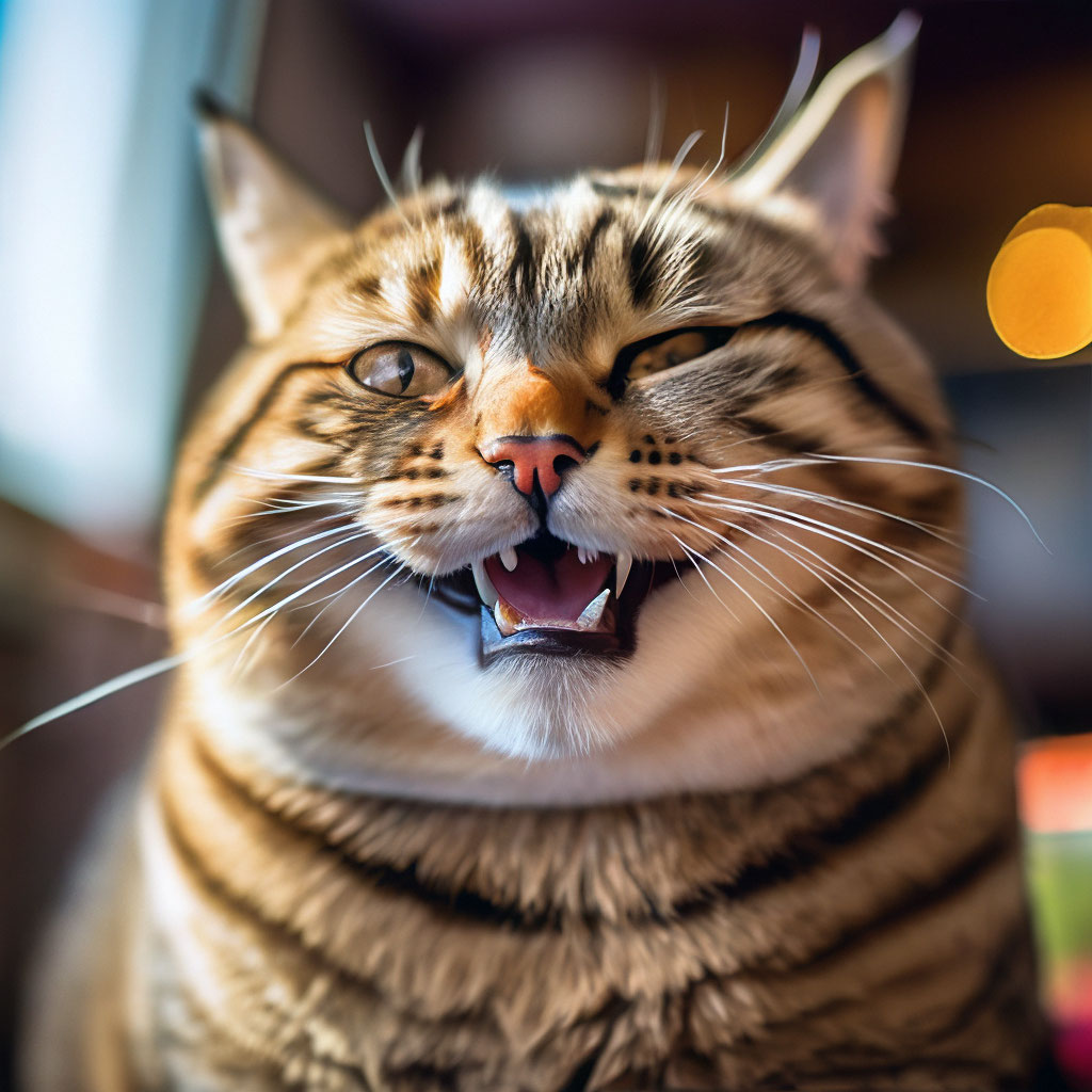"The fat cat is smiling" — image created in Shedevrum