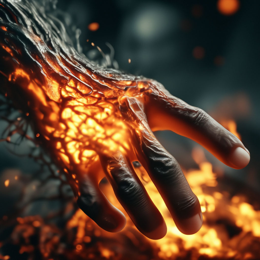 "K abstraction creep Burning hand print on the back, grotesque, horror ...