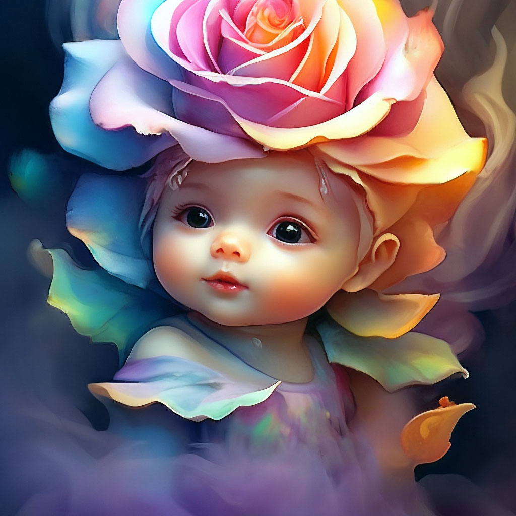 "👶👶👶 baby face rose, cute, fantasy, highly detailed, smoky, multicolor ...