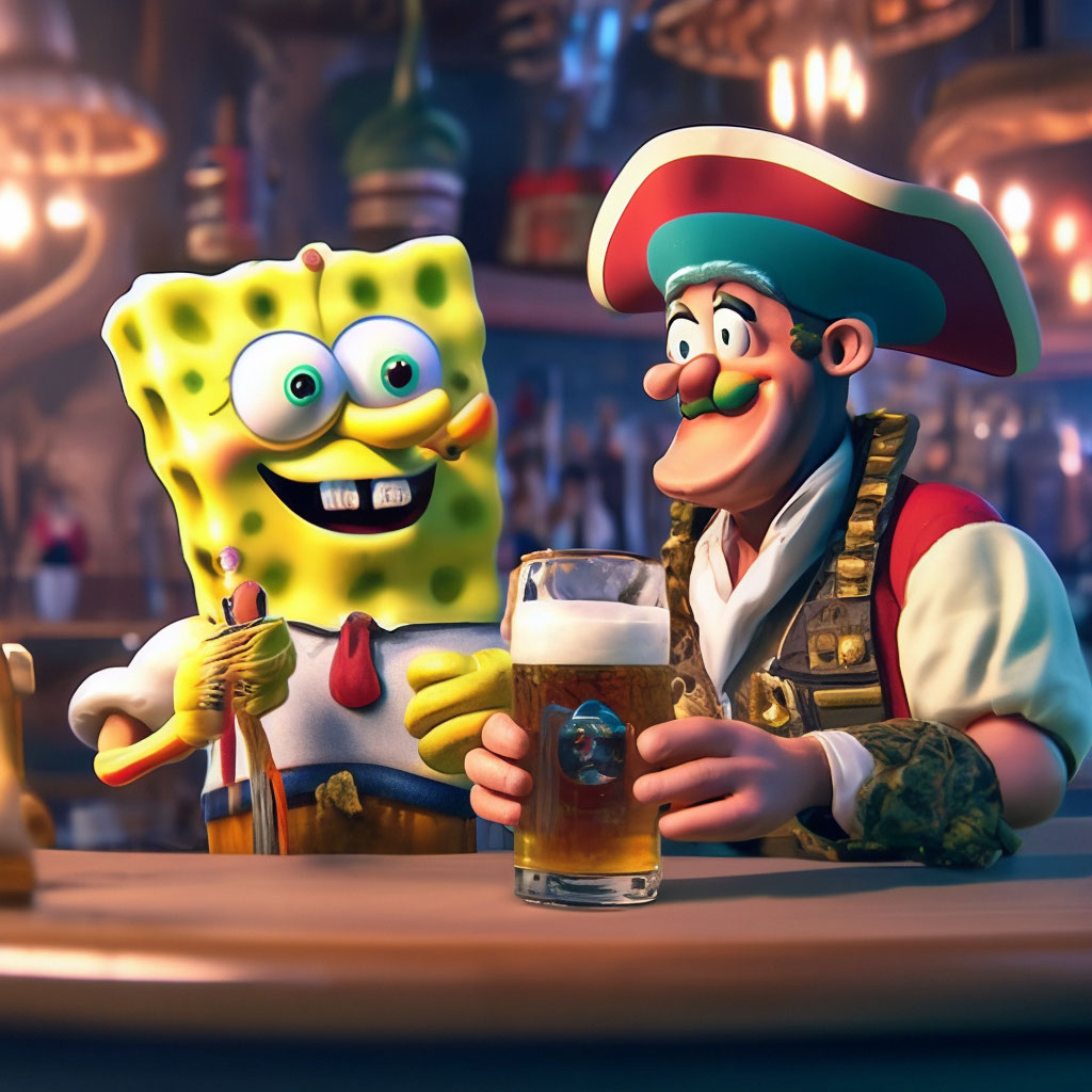 "Spongebob drinks beer with a pirate in a bar, 999k quality, Animated ...