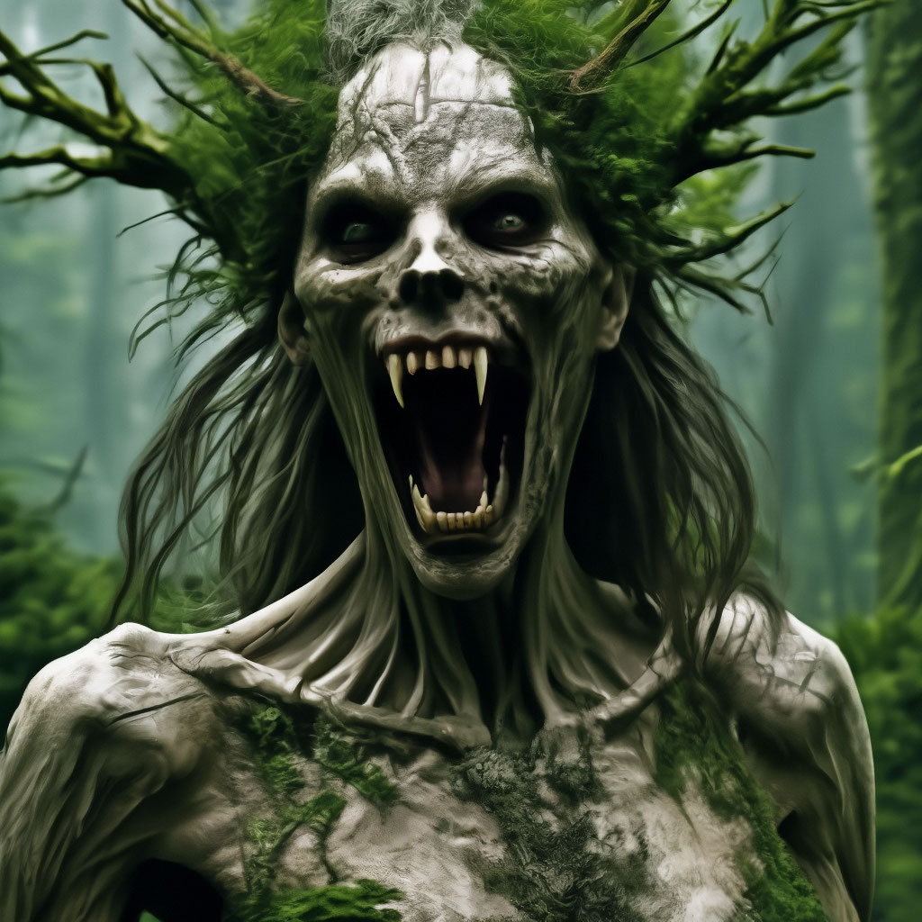 "Mutation of the goddess of the forest + zombies, high detail, open ...