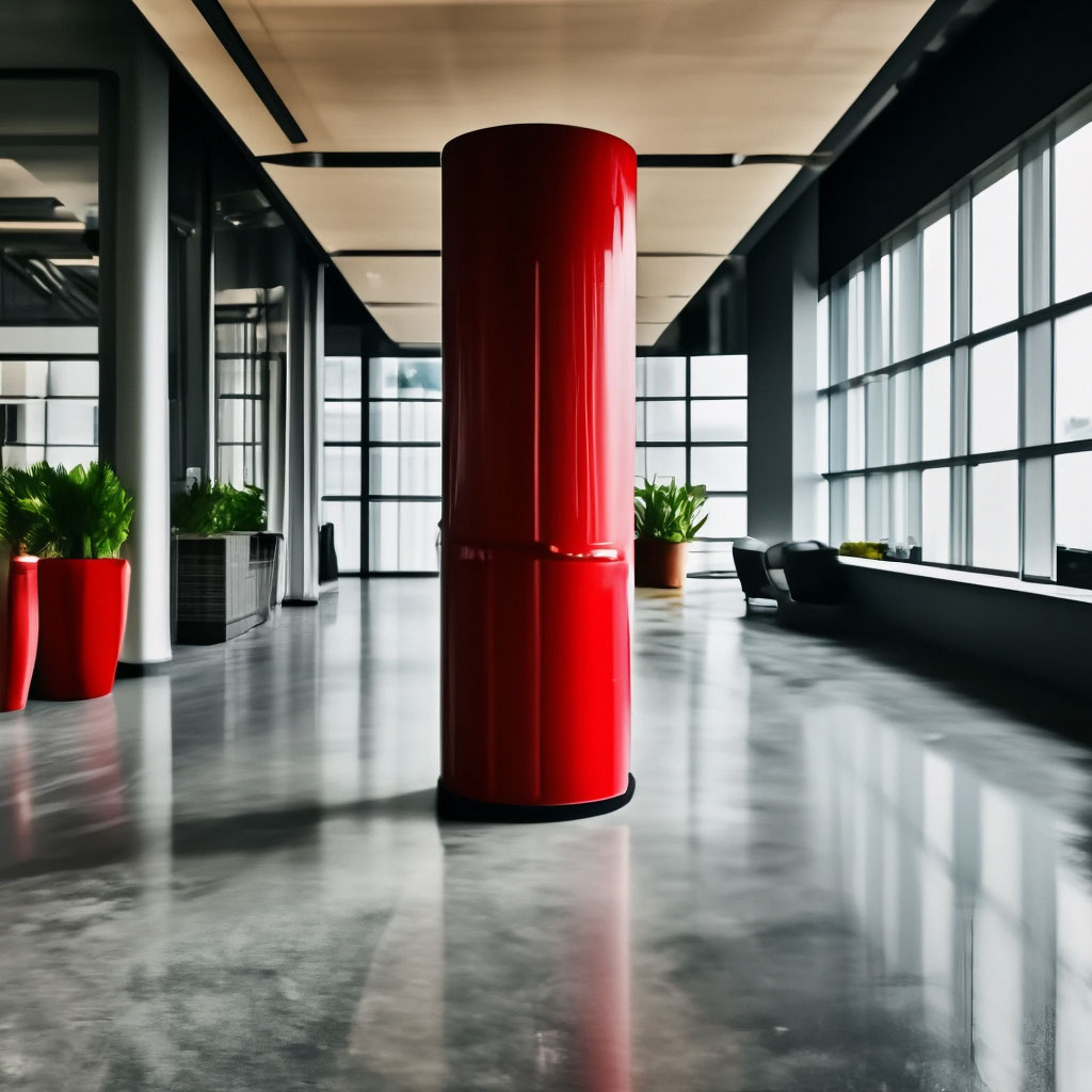 "A red metal long cylinder vertically down holes and punches through ...