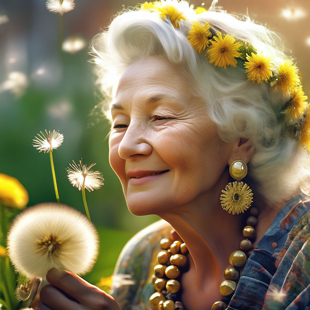 "Grandma dandelion professional photo, greenhouse, flowers, stylish old ...