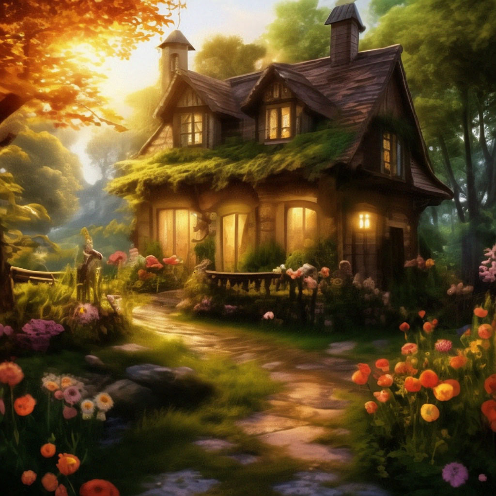"Magic, fairy tale, fantasy art, deciduous forest, rays of the sun ...