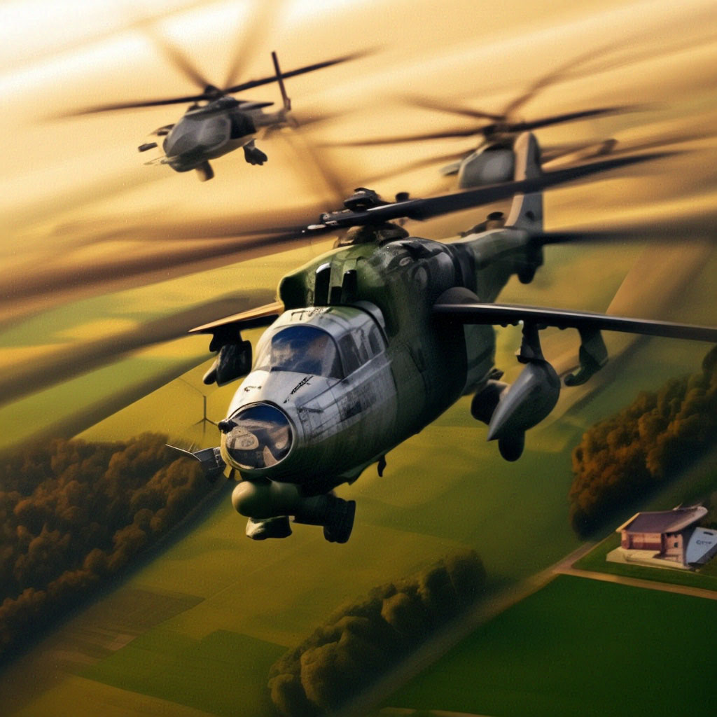 "Belgorod nature. The heroic three MI-24s fly low above the ground ...