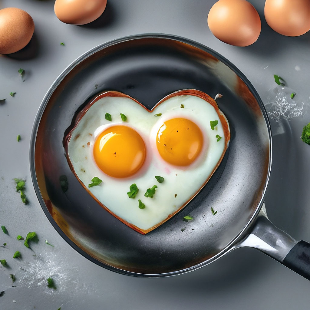 " ️valentine's day heart-shaped fried eggs in a Teflon frying pan ...