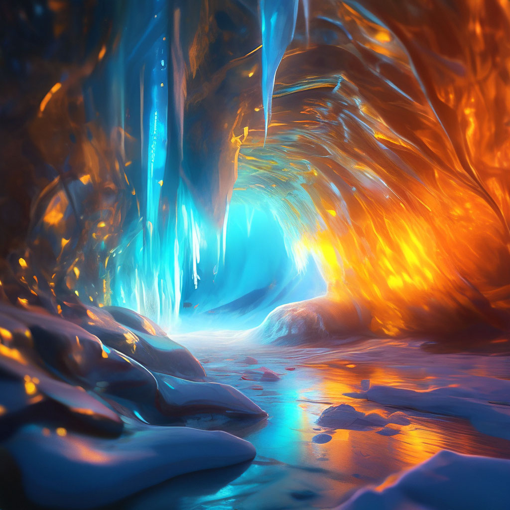 "An amber cave with a frozen astral inside, bright, beautiful, neon ...