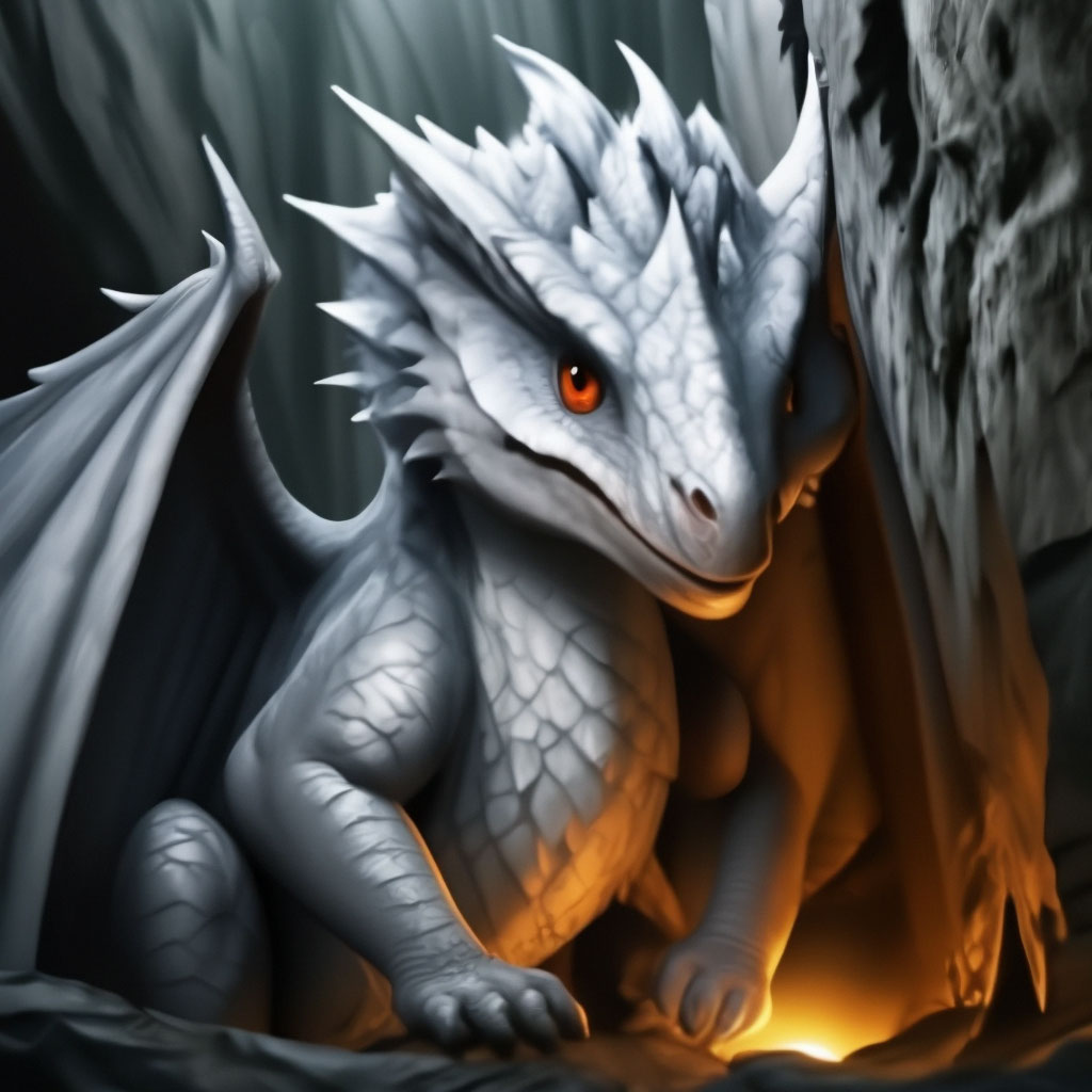 "Won't you hurt me? The female scaly wyvern with wings gray and white ...
