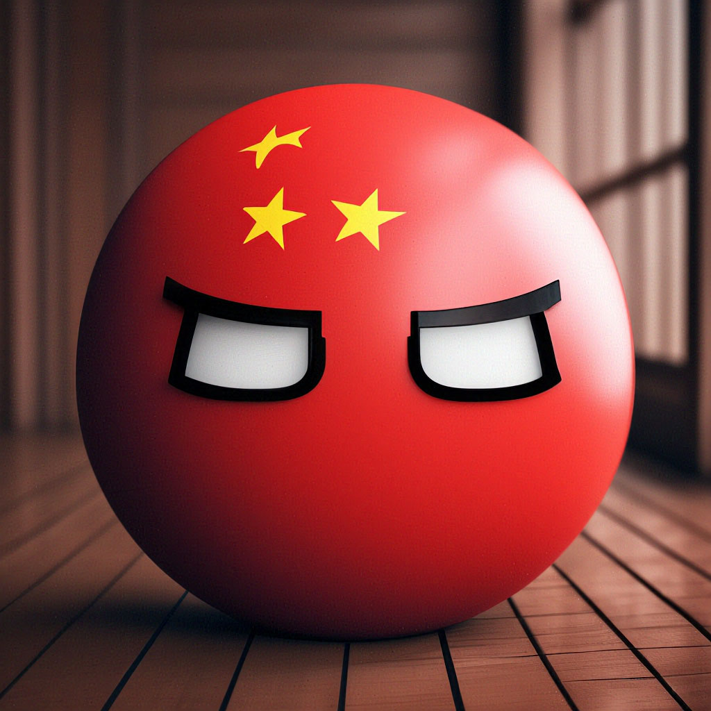"Country ball - China sits with eyes" — image created in Shedevrum