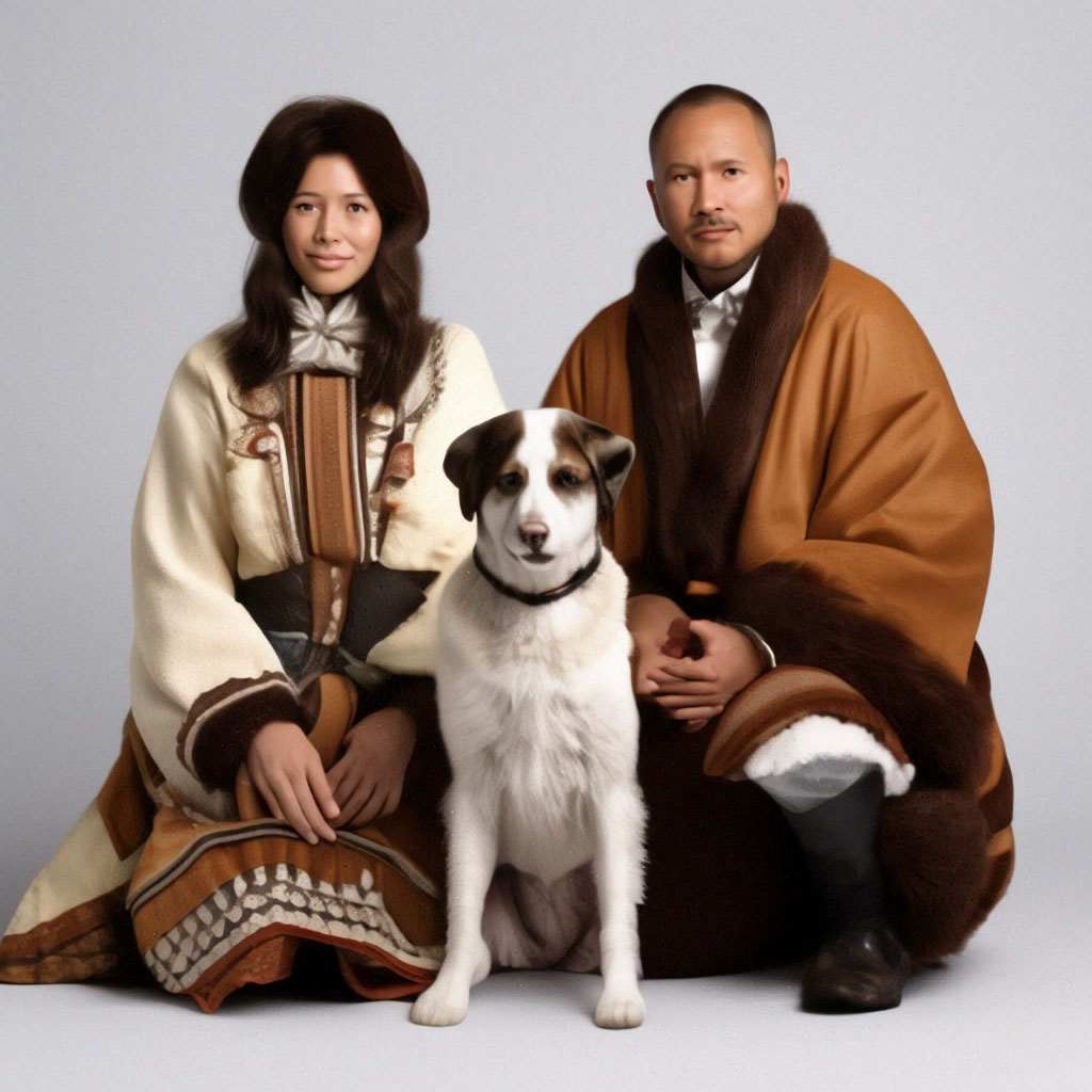 "Tantamaresca, Aleut family 3 people in national clothes, dog, 18th ...