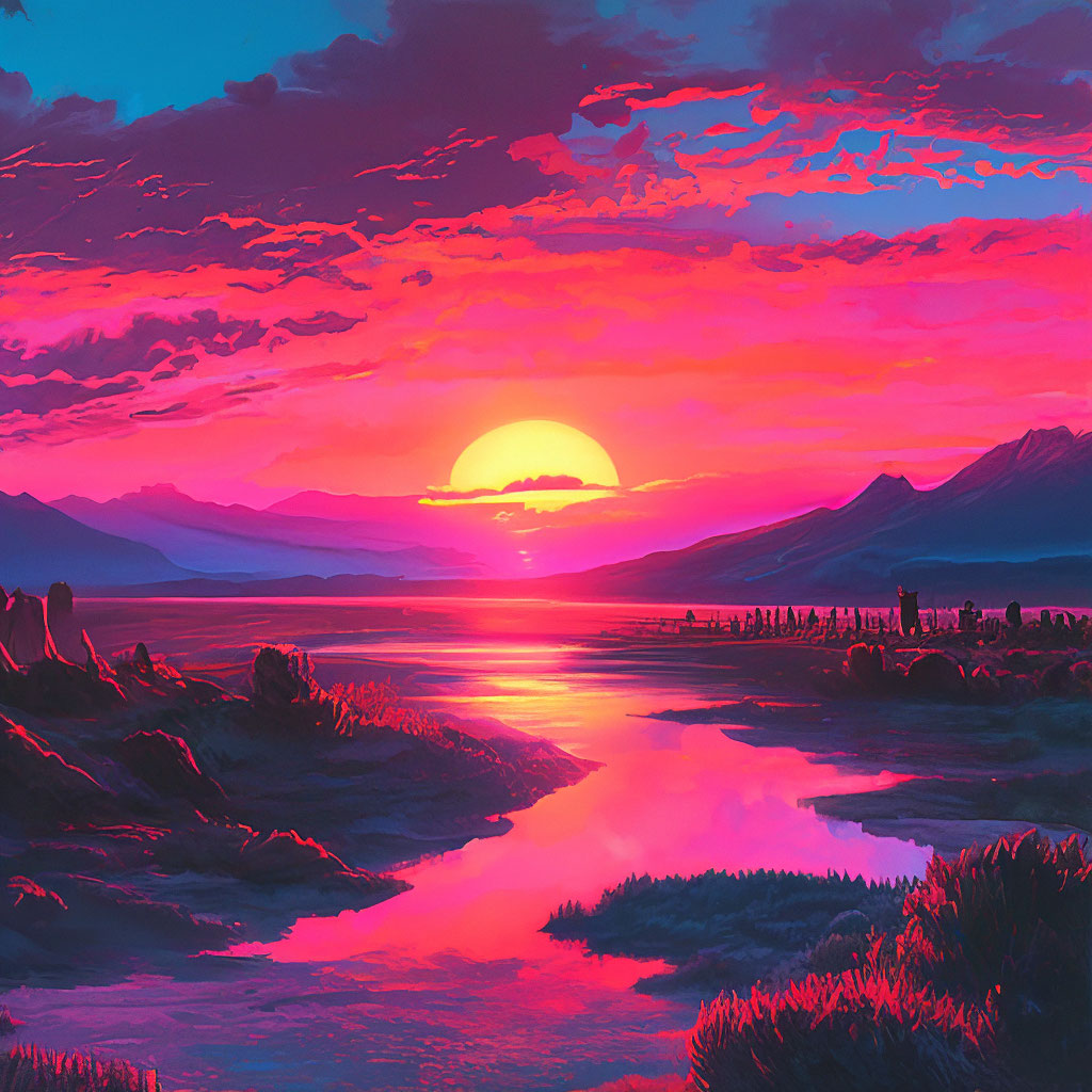"Neon sunset" — image created in Shedevrum