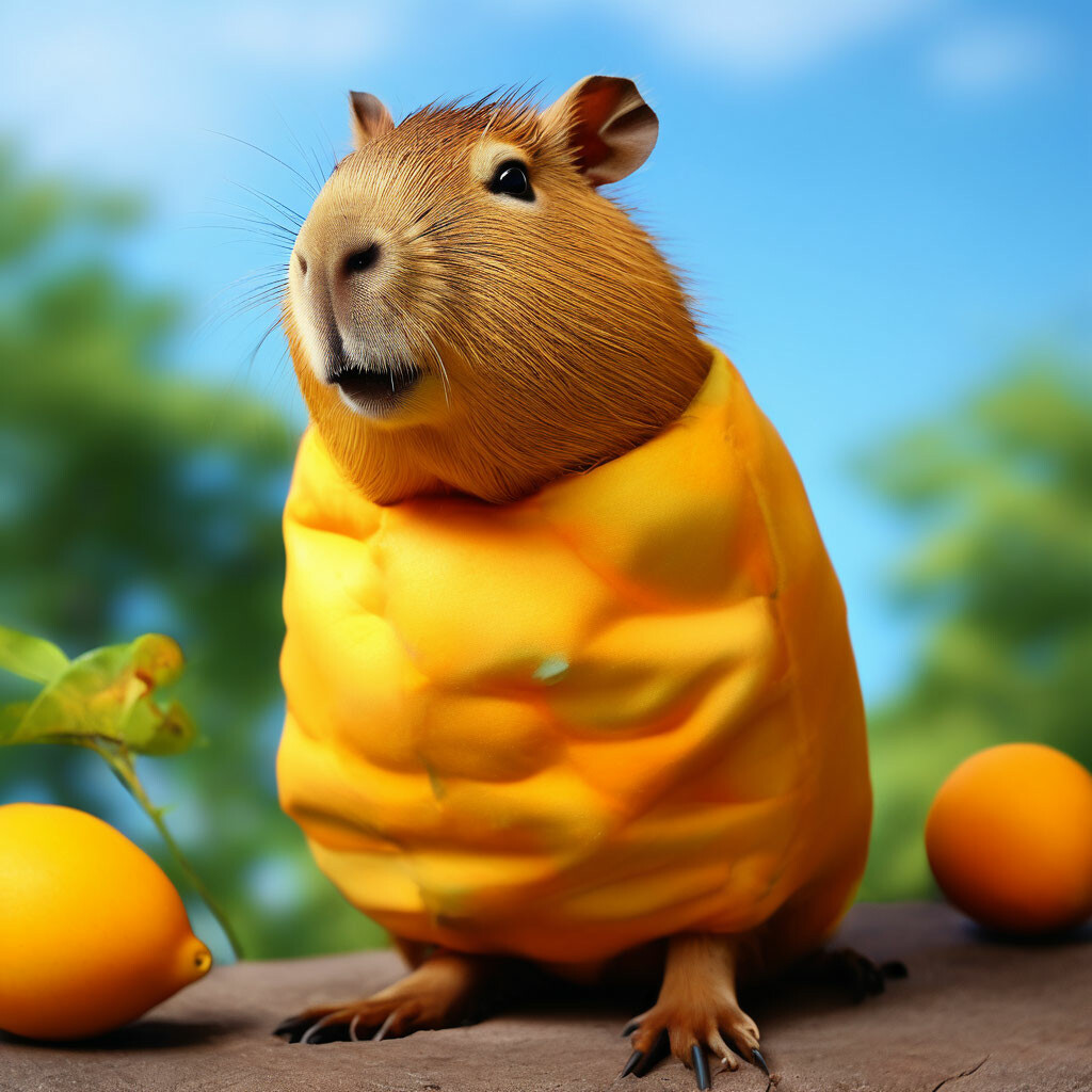 "Capybara in a mango costume for the capybara costume contest" — image ...