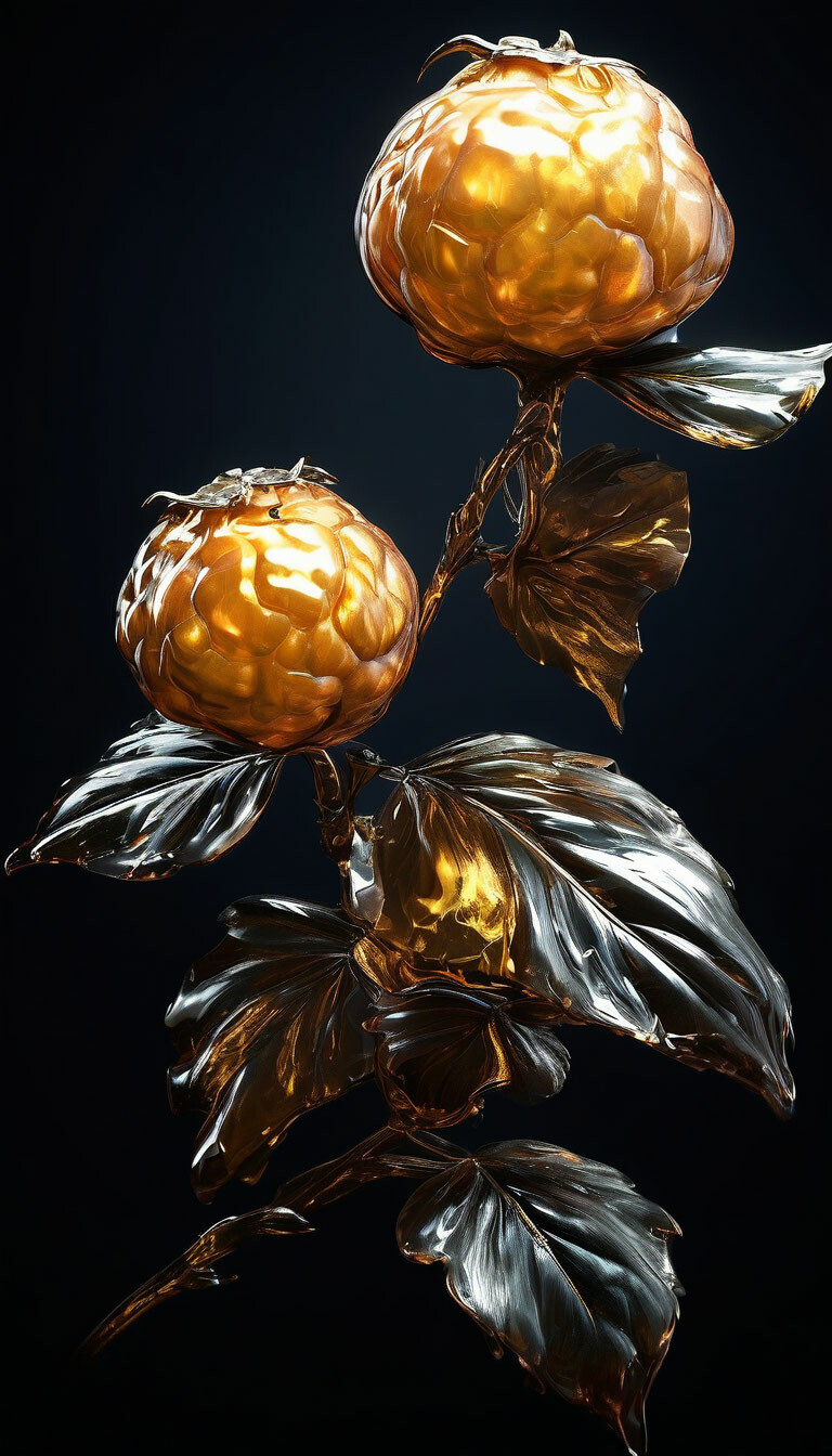 ". Large glossy black and gold cloudberry berry, with a clear ...