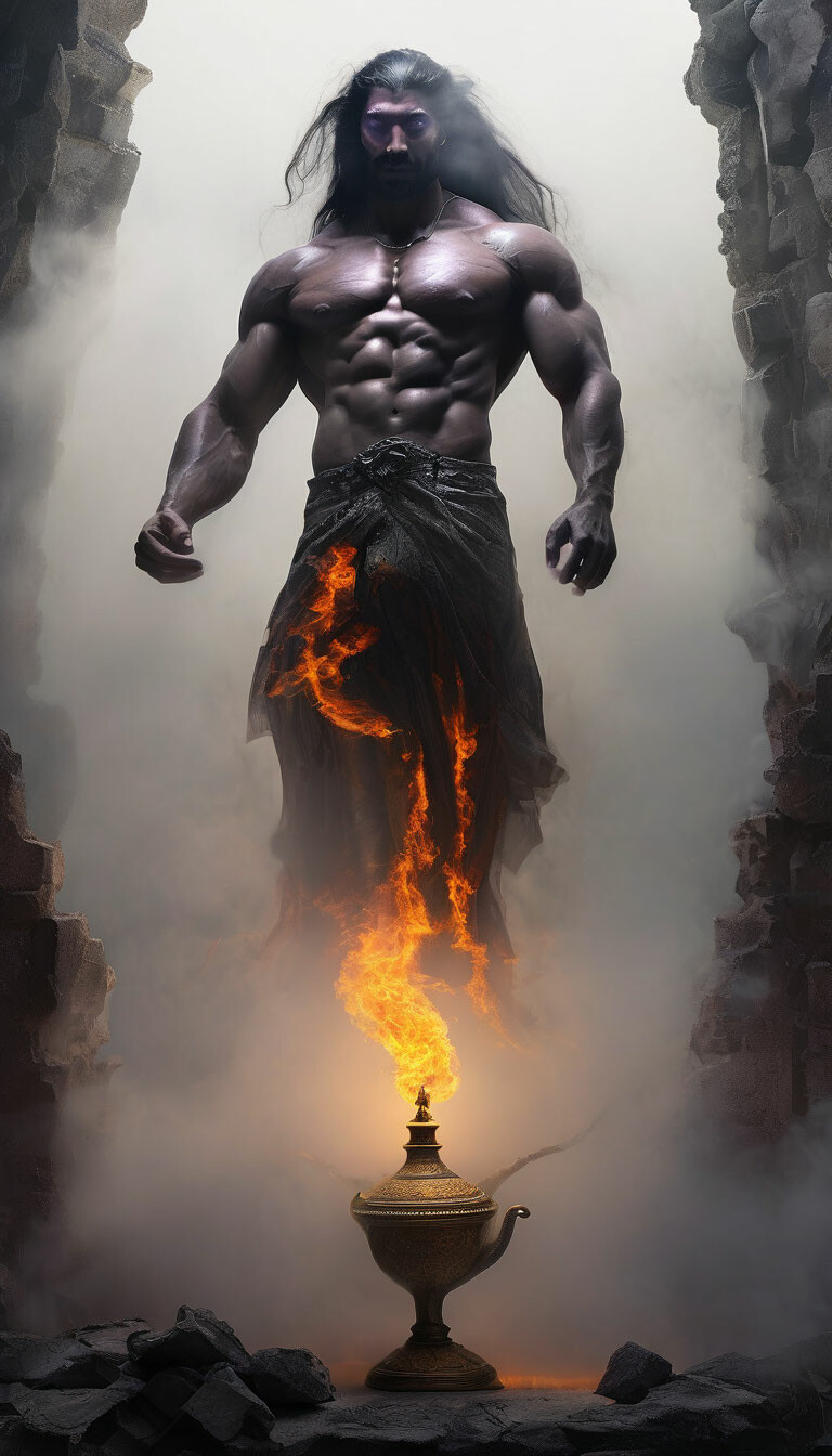 "Levitation, the genie flies out of …" — image created in Shedevrum