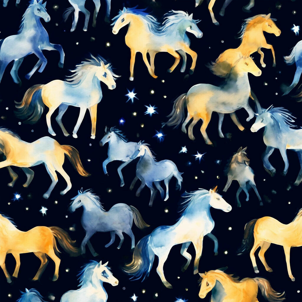 "Many horses pattern, flat ink drawing…" — image created in Shedevrum