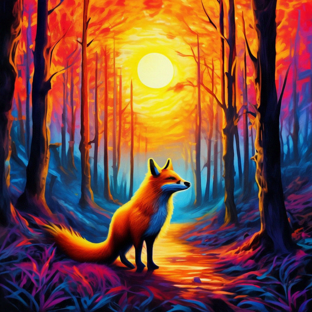 ". a painting of a fox in the woods, an airbrush painting by Lisa Frank ...