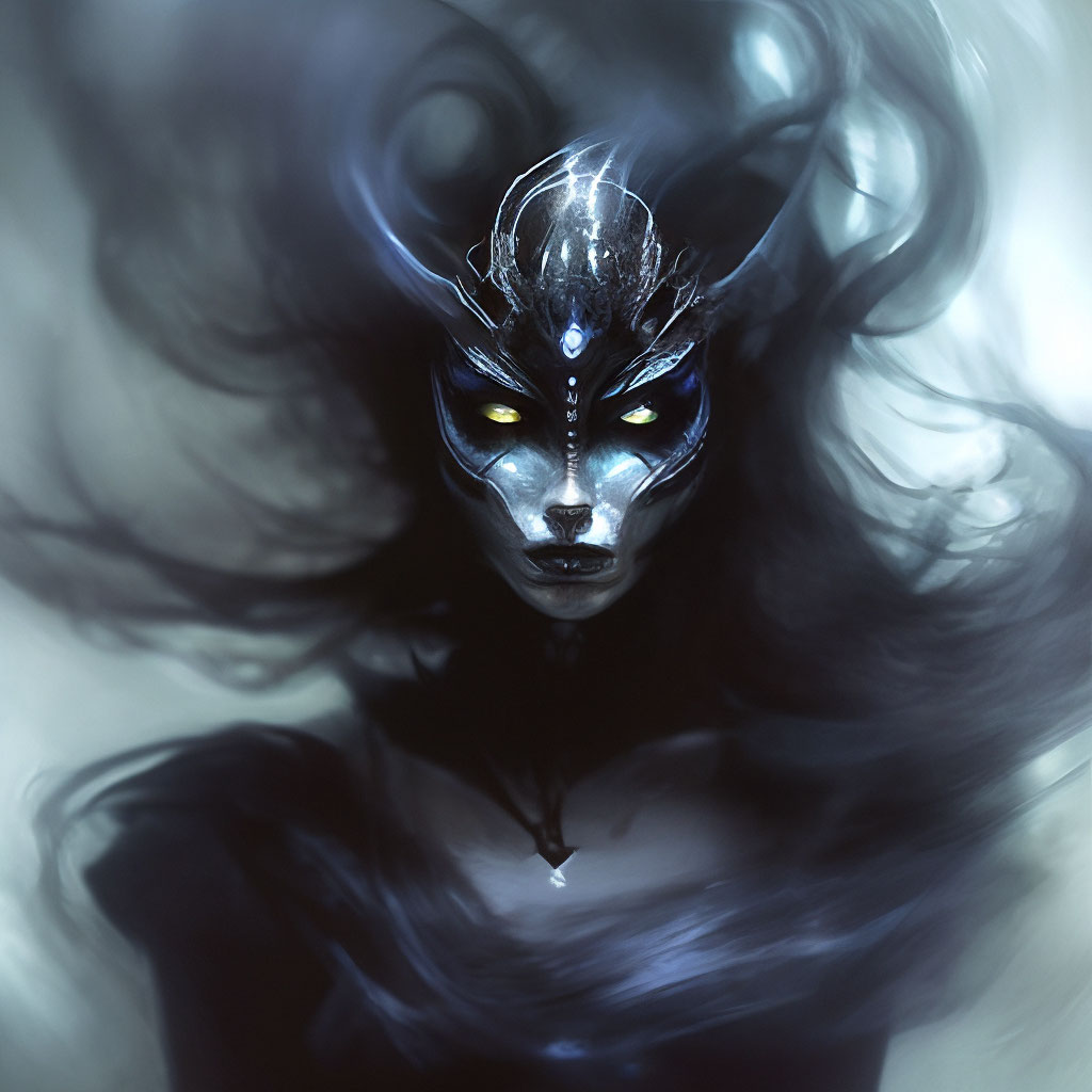 "Eerily beautiful mysterious anthropomorphic shadow,mask of darkness ...