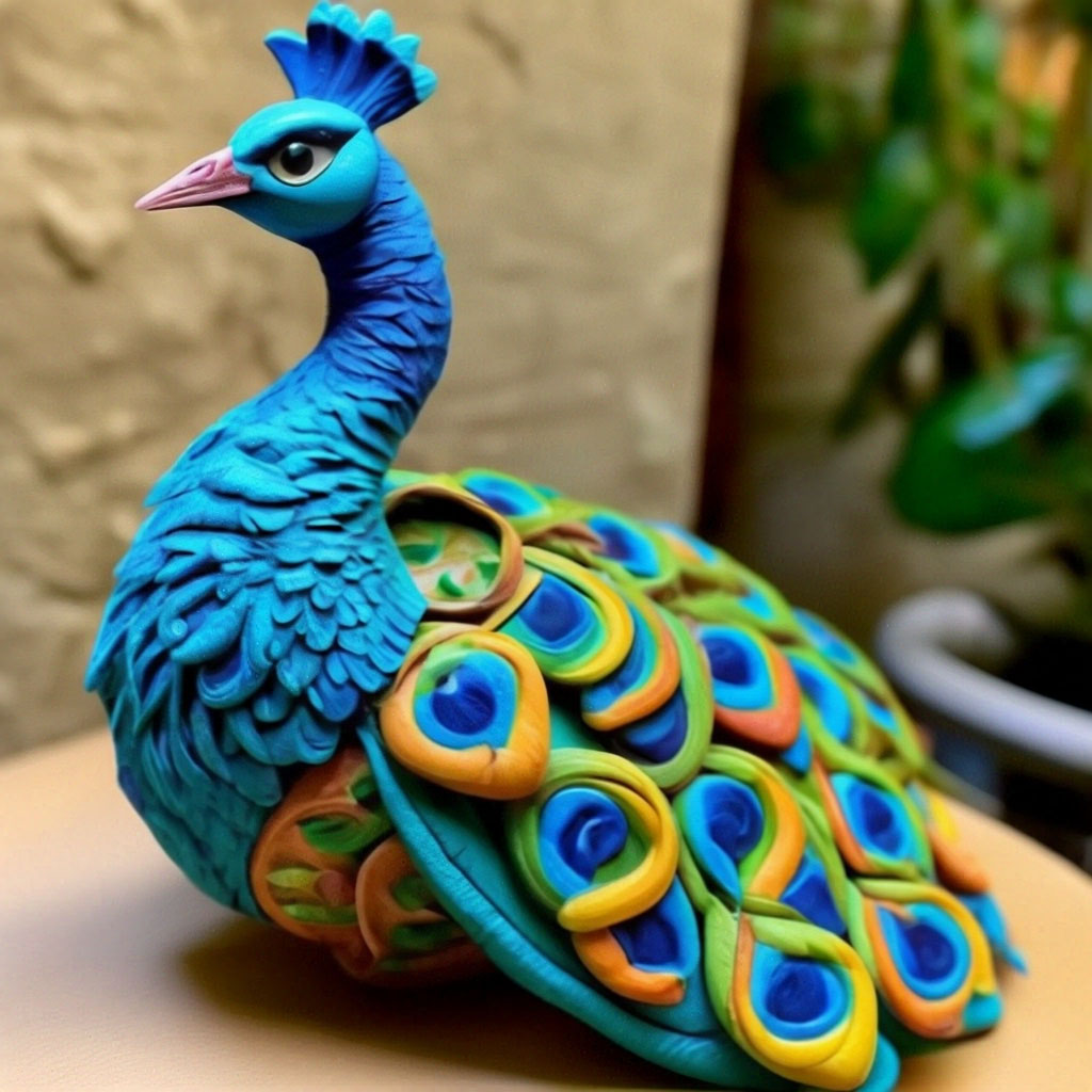 "Peacock,modeling clay" — image created in Shedevrum