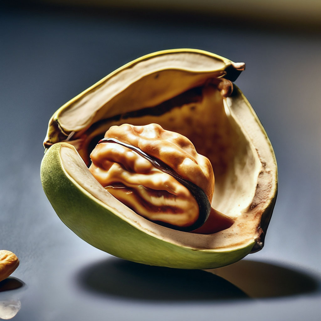 "Walnut without shell,close-up,bright lighting" — image created in ...