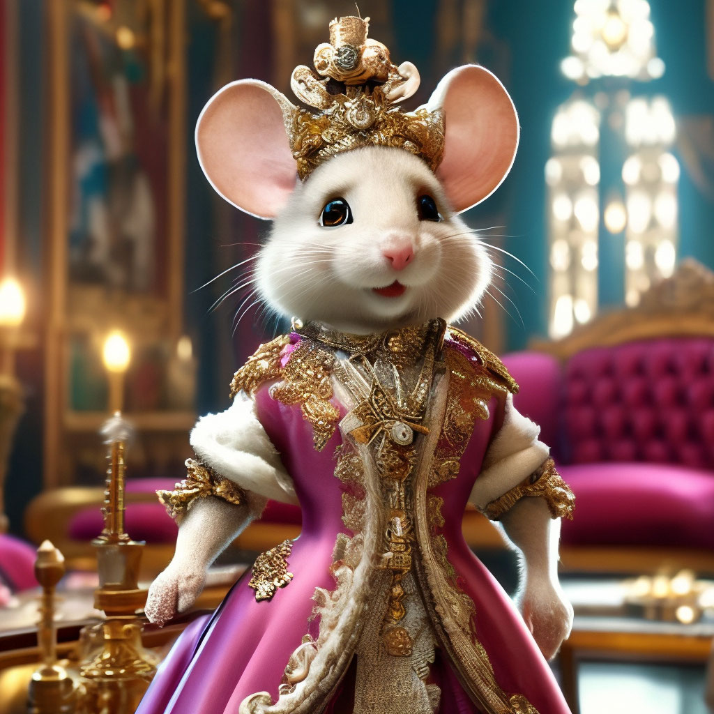 "Beautiful anthropomorphic British mouse in a beautiful luxurious dress ...