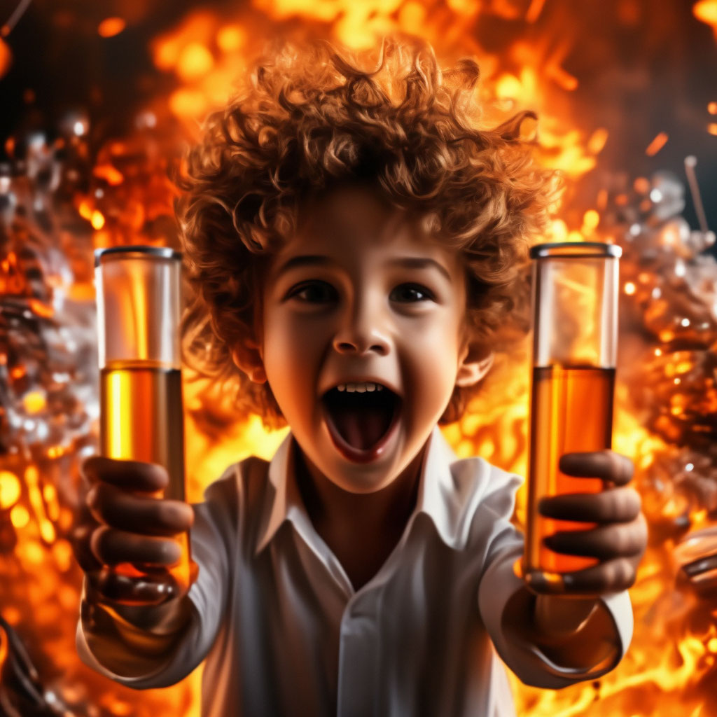 "Fabulous photo, boy, surprised, test tubes, science, explosion, smoke ...