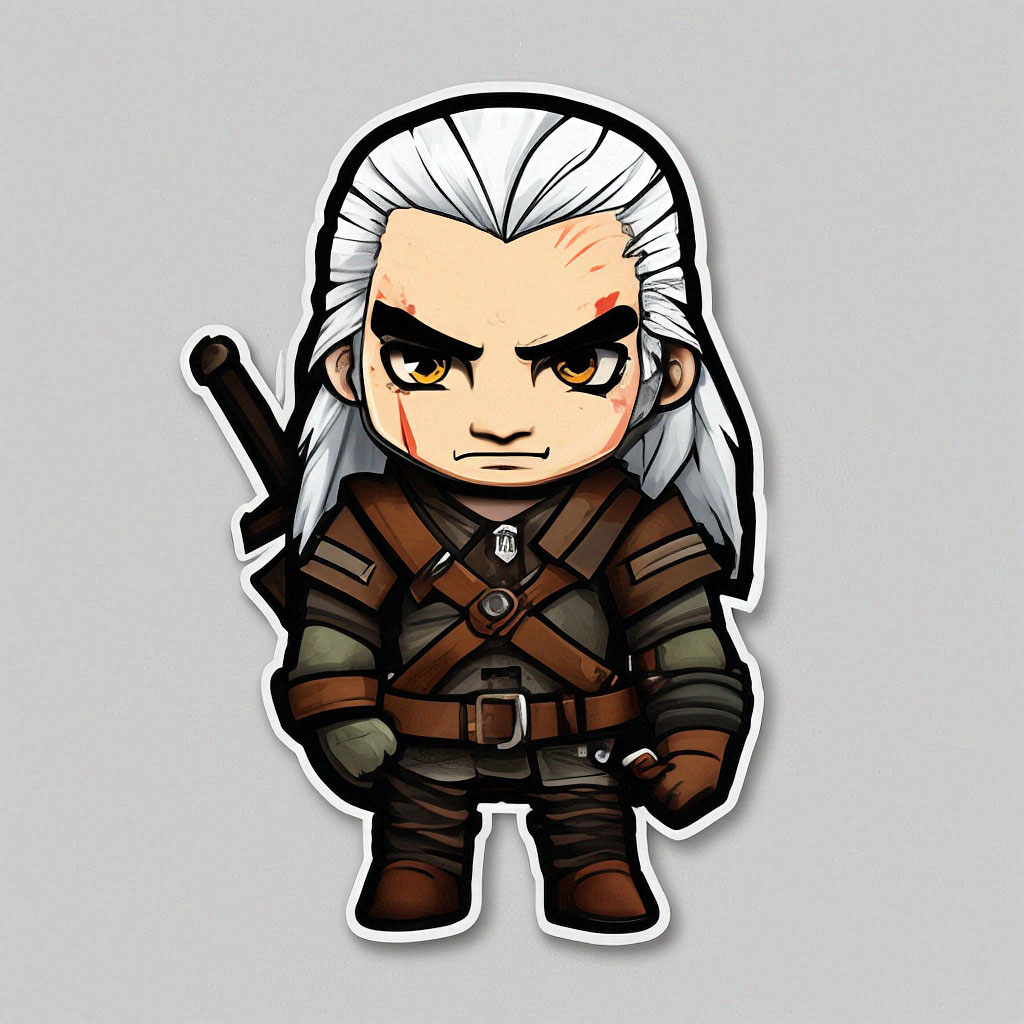 "Witcher, chibi, sticker, vector art" — image created in Shedevrum