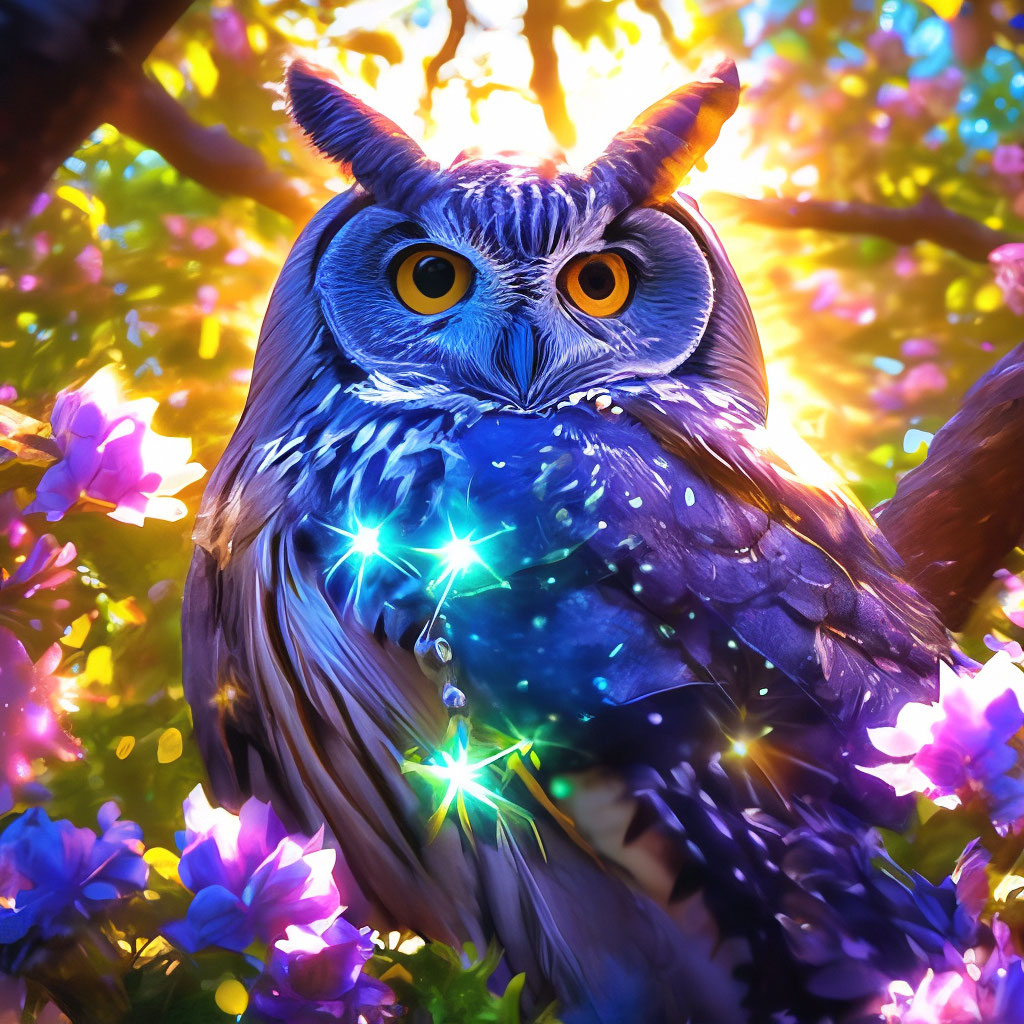 "Fantasy art,epic,hyperrealism,fabulous huge star owl at the hollow of ...