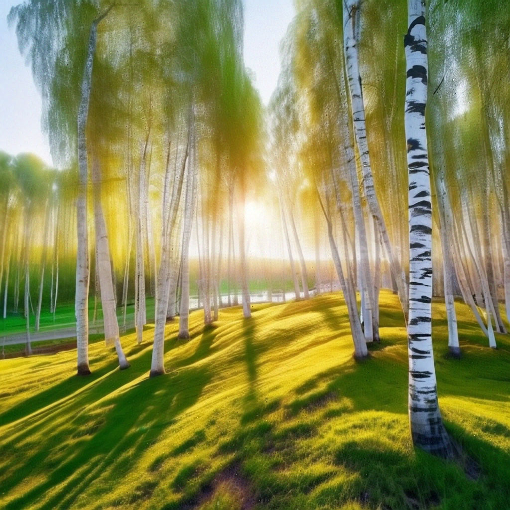 "Professional photo, spring, morning, birch trees, fantasy, UltraHD ...