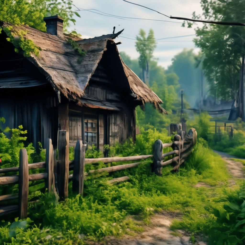 "The hut 🏠 morning, old Russian village, hut, decrepit fence ...