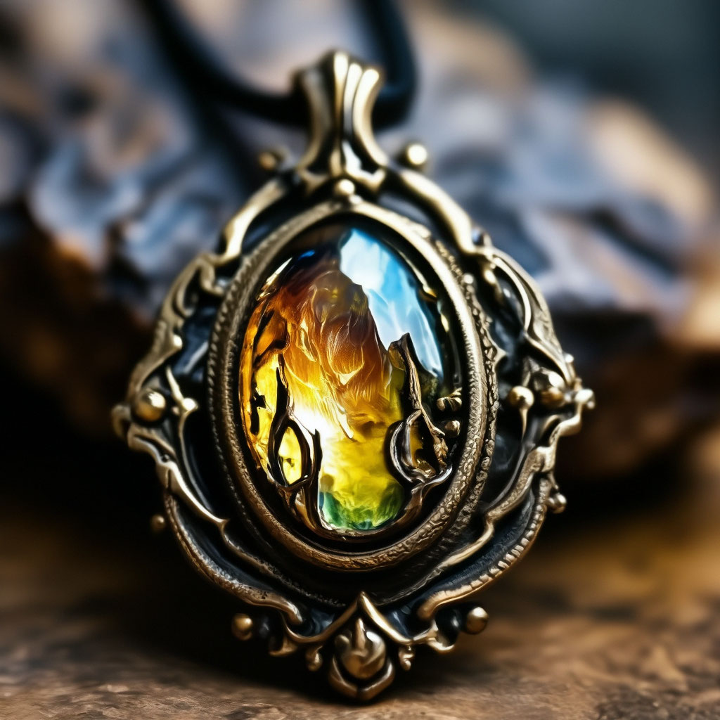 "🧚‍♀️ hyperrealistic magical elven amulet, masterpiece, inside a ...
