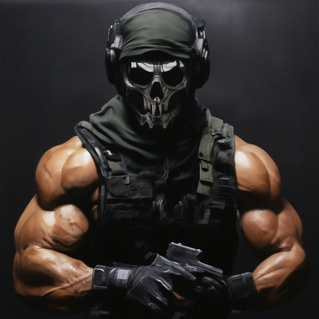 "Call of duty goust bodybuilding hyperrealism, oil, oil paints" — image ...