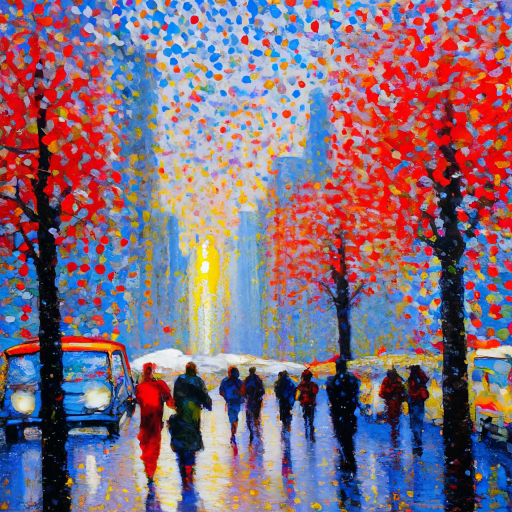 "The morning of March 8 in the city, spring festival, pointillism ...