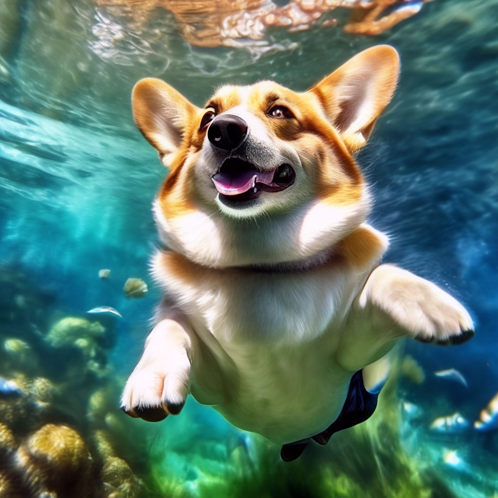 "Corgi mermaid underwater, beautiful, realistic, high resolution, high ...