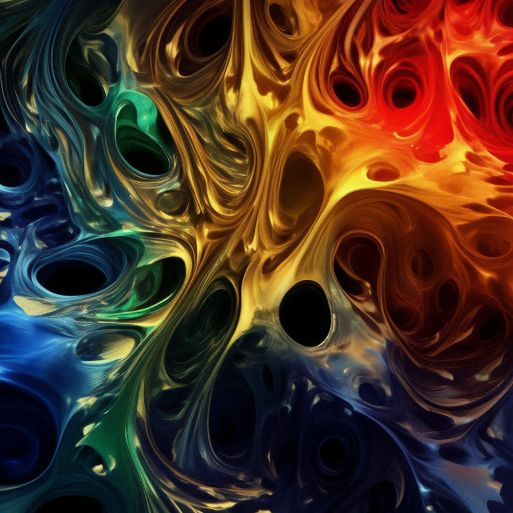 "Fractal impasto, navy green red and gold phantom modern, uneven ...