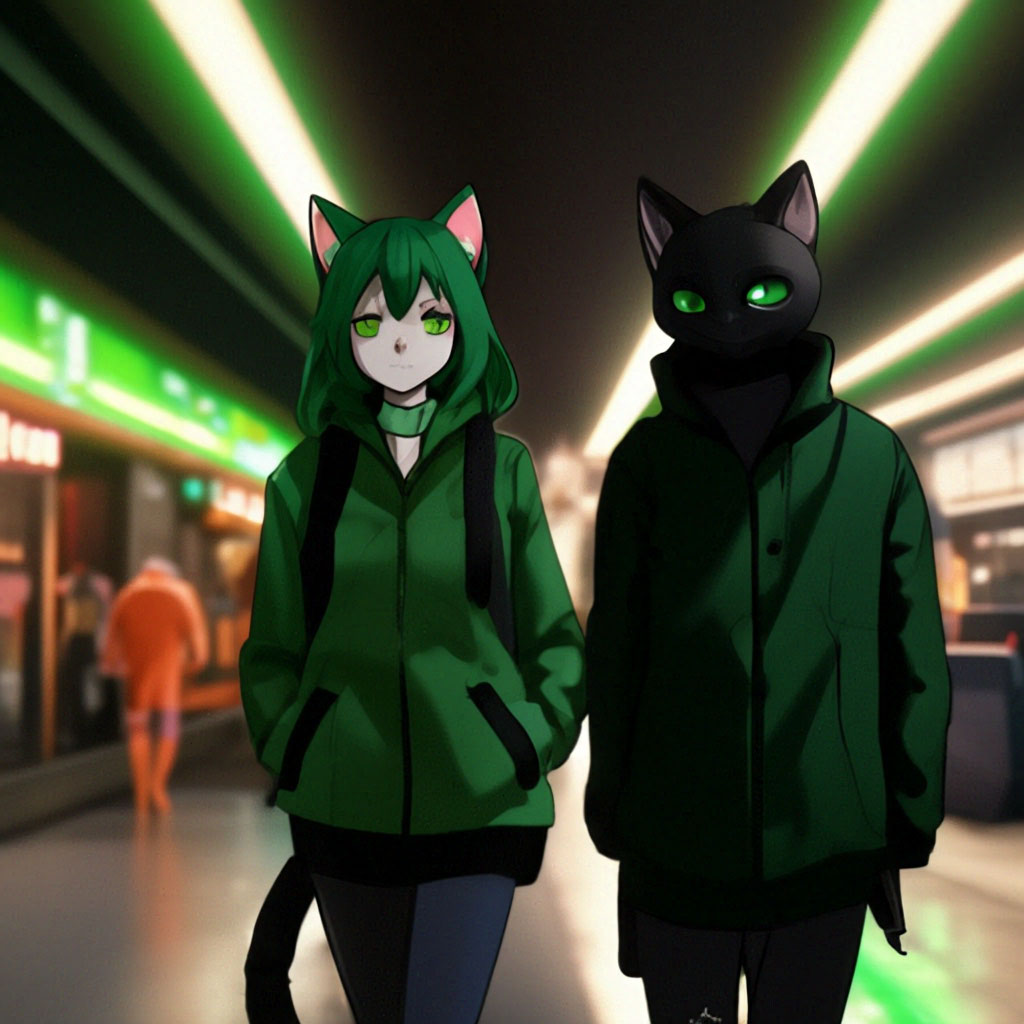 "For: Mäo for two 🥇 and 🥉places A humanoid black cat with green eyes ...