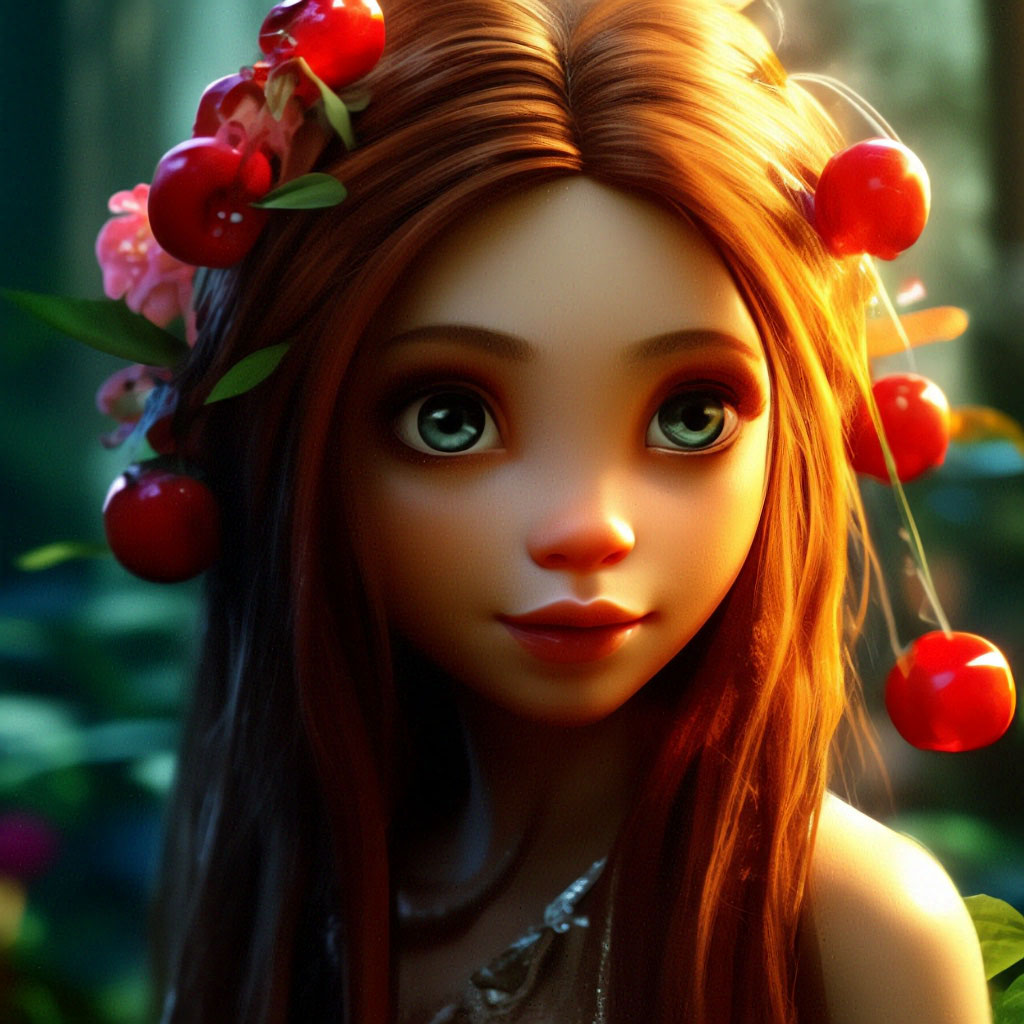 "Very beautiful mystical anthropomorphic girl troll cherry, with ...