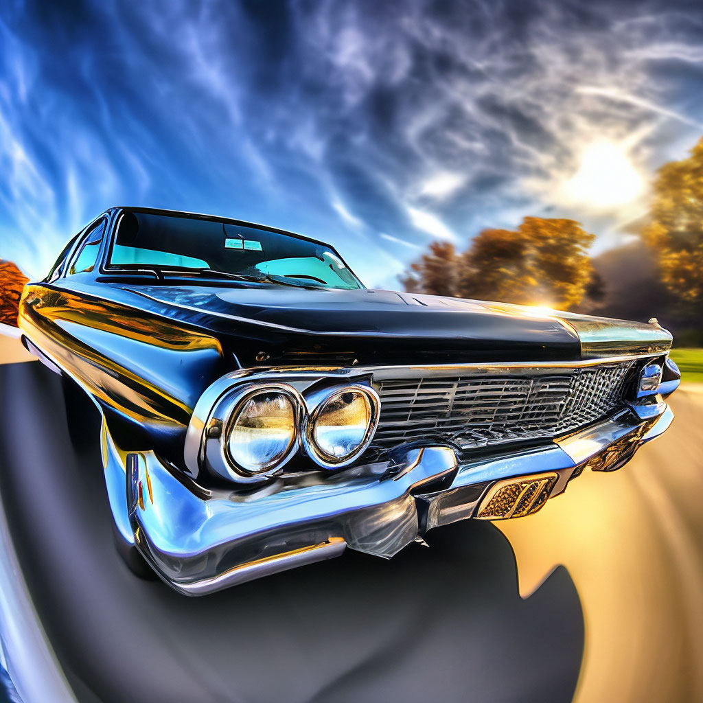 "Chevrolet impala, black, drift, smoke ultra-wide angle lens with ...