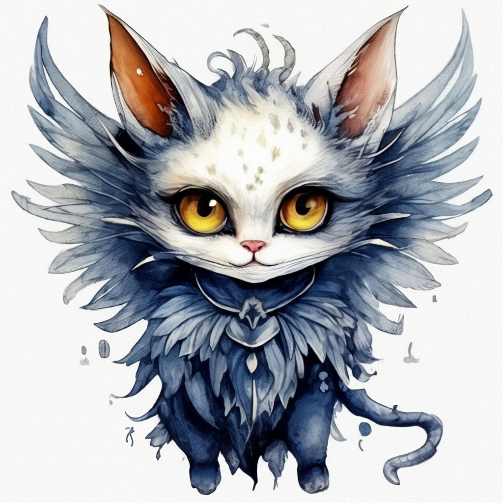 "Cartoon angel cat, Venetian carnival, mask, jewelry, huge living eyes ...