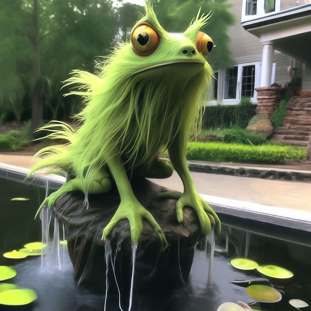 "The shaggy frog fountain tail, creep, crazy" — image created in Shedevrum
