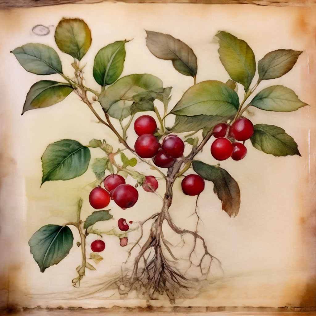 "A page from an herbalist, a cranberry bush completely, with thin roots ...